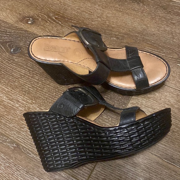 Born | Shoes | Born Womans Dotti Black Leather High Wedge Sandal 8 ...